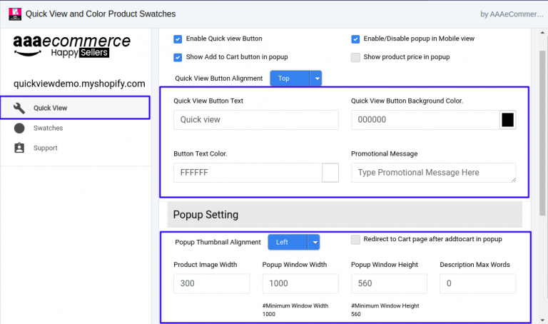 How to Customize the Look and Fields in Quick View App? | aaaecommerce